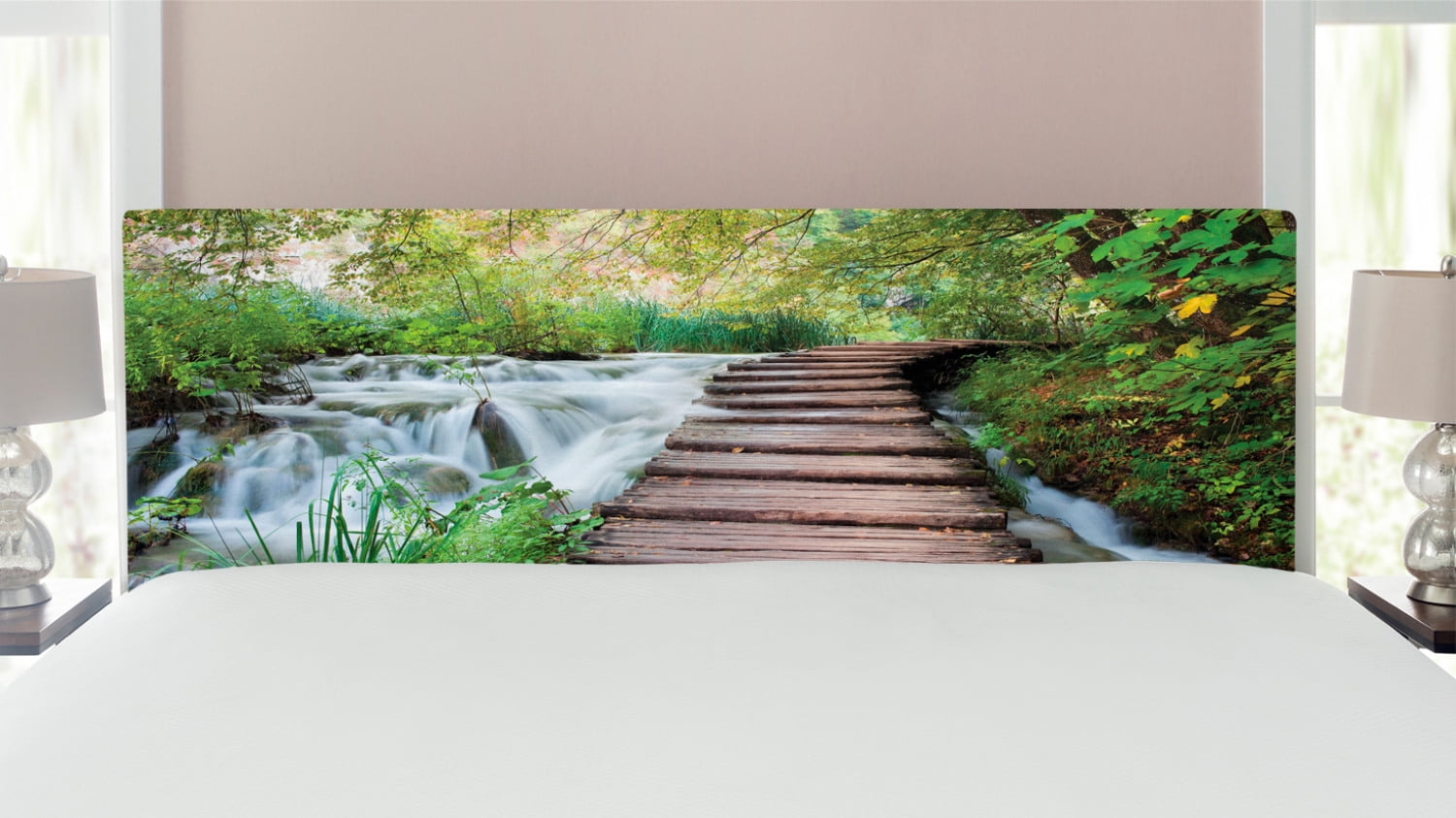 Jungle Headboard, Wooden Footbridge Along the Stream in Greenery Jungle ...