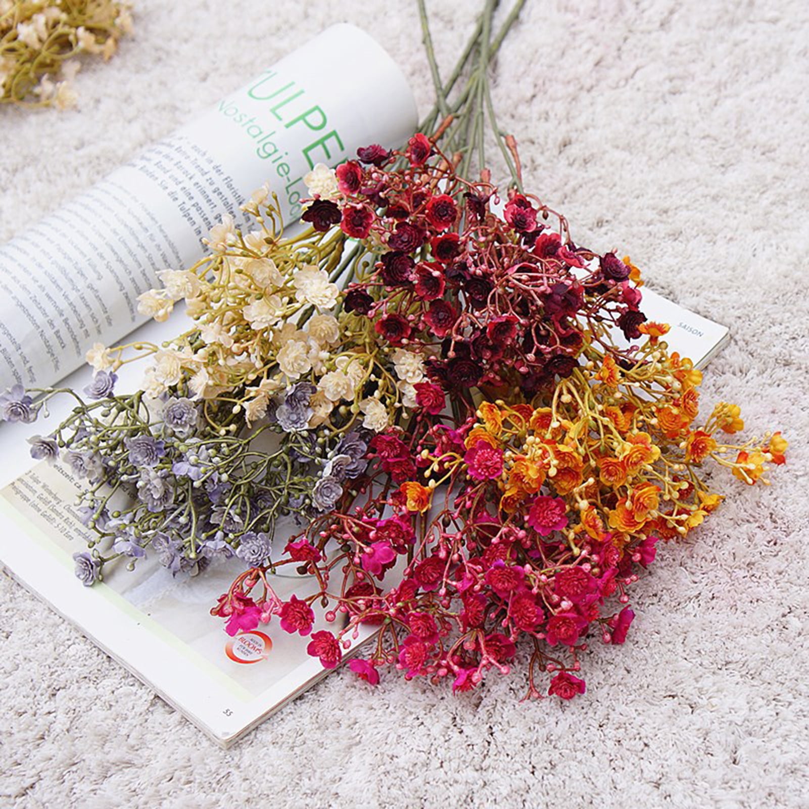 Hesroicy Fall Breath Artificial Flower Realistic Ornamental Decorate 60 ...