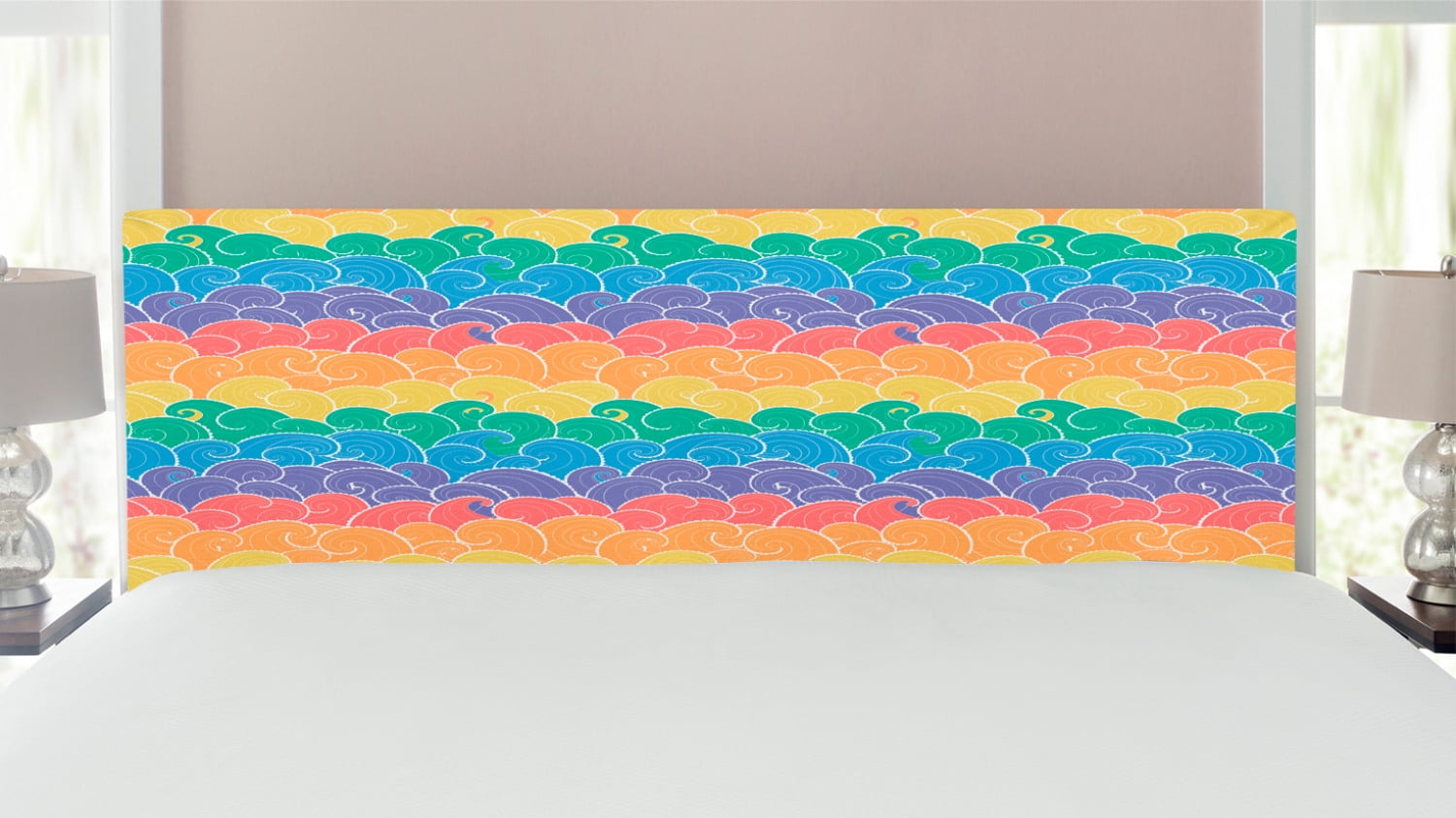 Nautical Headboard, Colorful Waves Cartoon Style Sea Pattern in Rainbow ...