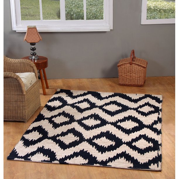 Chesapeake Jute/Cotton Printed Navy Ikat Area Rug (5'x7') - Walmart.com