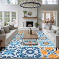 Blue Mediterranean Washable Rug 8x10 Area Rug for Living Room Bedroom ...