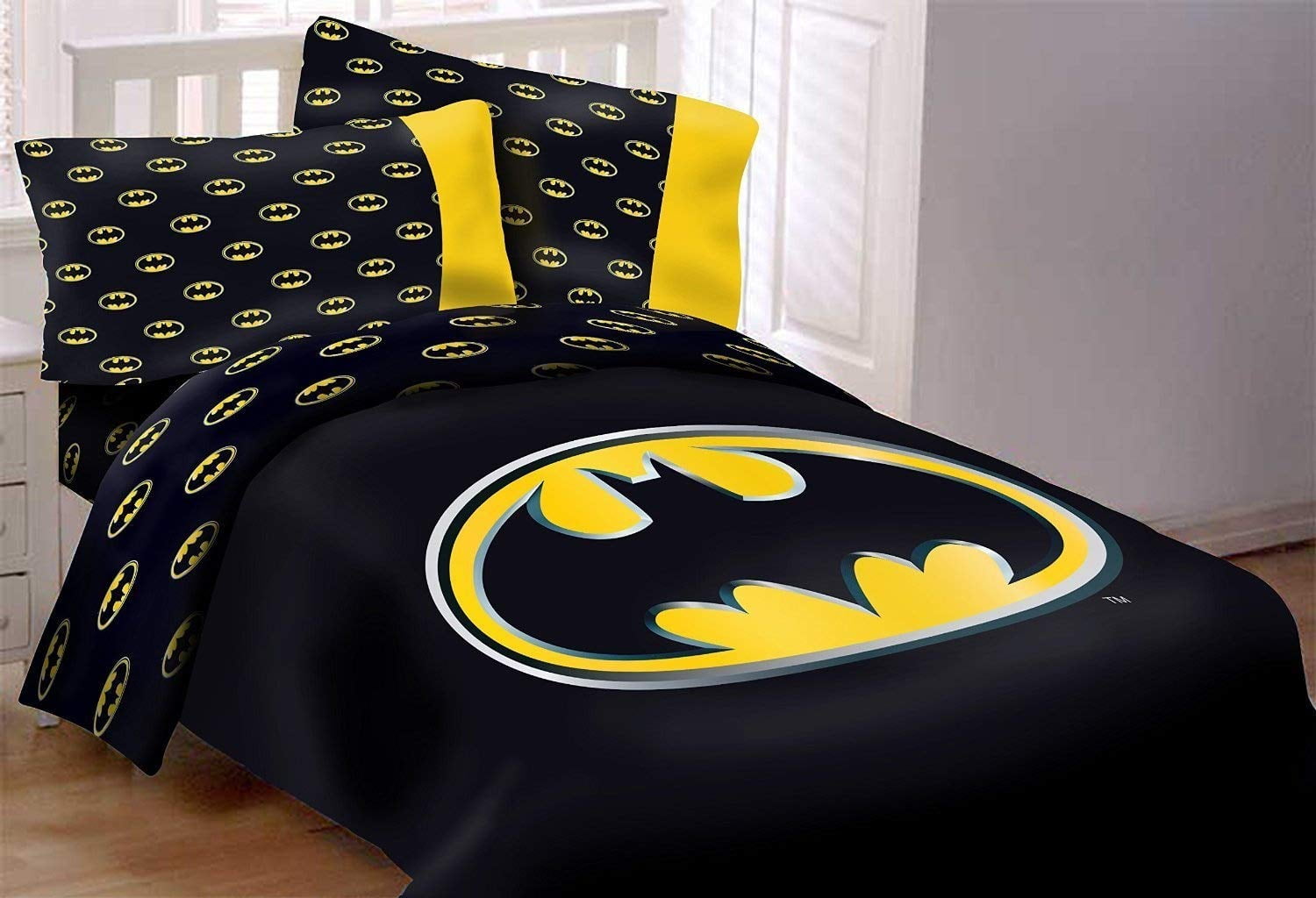 Dc Comics 5 Pc Batman Emblem Bedding Reversible Comforter Set Luxury