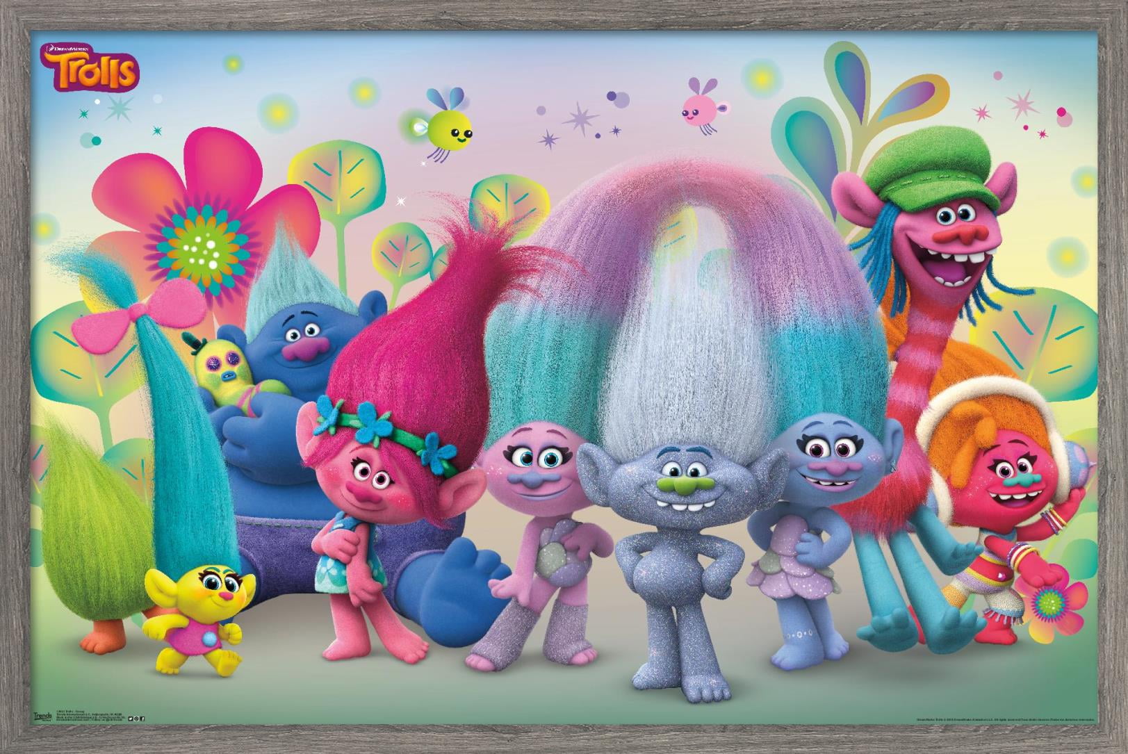 Dreamworks Trolls Group Wall Poster 22 375 X 34 Framed