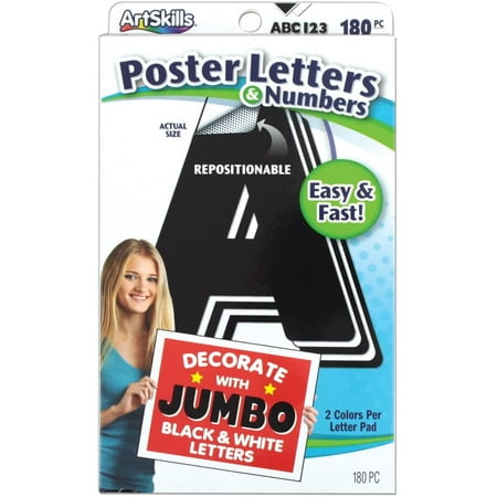 ArtSkills Jumbo Poster Letters and Numbers, A-Z and 0-9, Assorted, Black and White, 180-Count ...