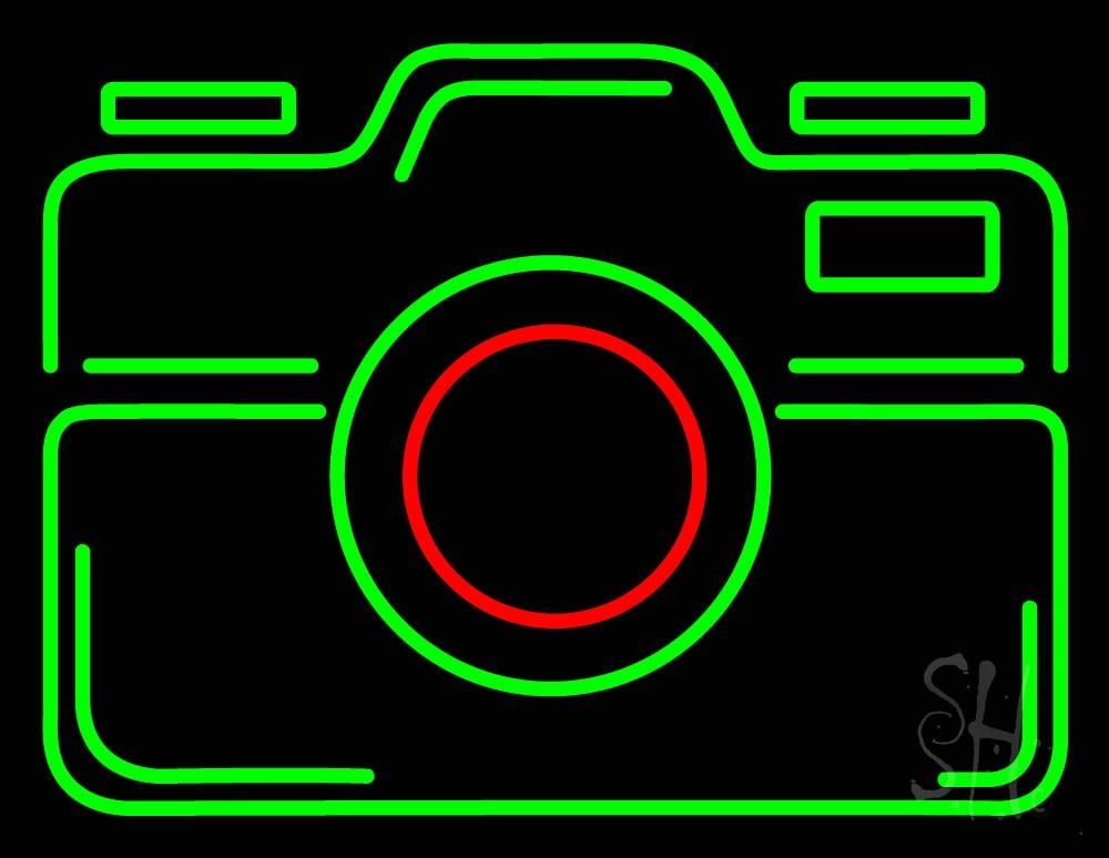 Black Camera Logo LED Neon Sign 24 x 31 - inches, Clear Edge Cut ...