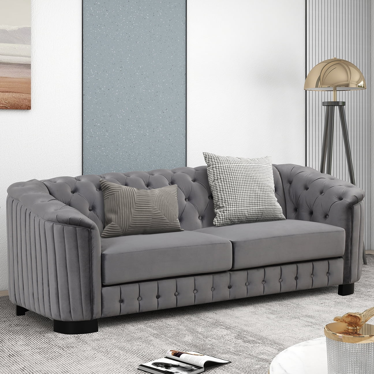 Canddidliike 82" Velvet Upholstered Accent Sofa, Modern Single Sofa ...