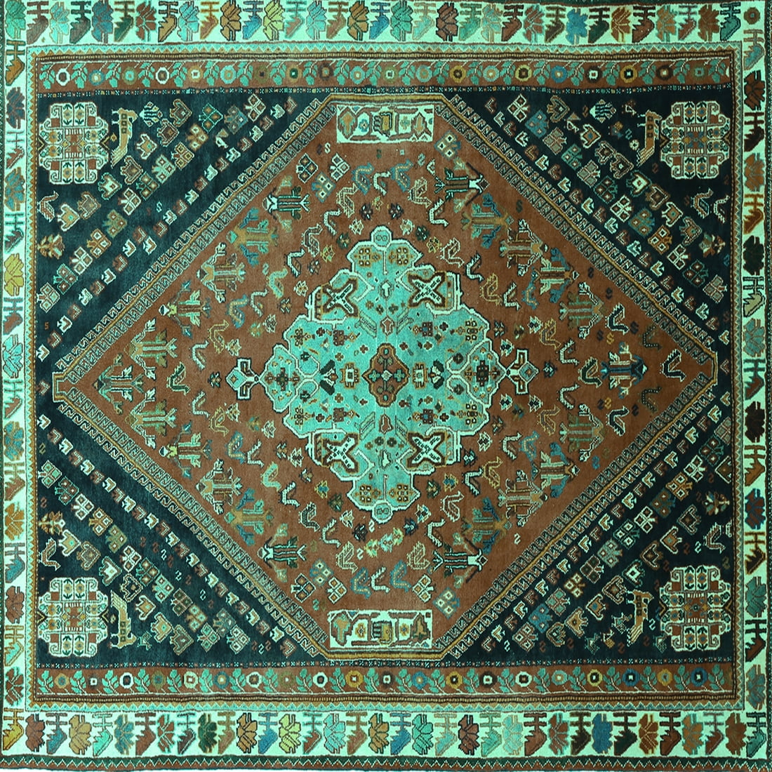 Ahgly Company Indoor Square Persian Turquoise Blue Traditional Area ...