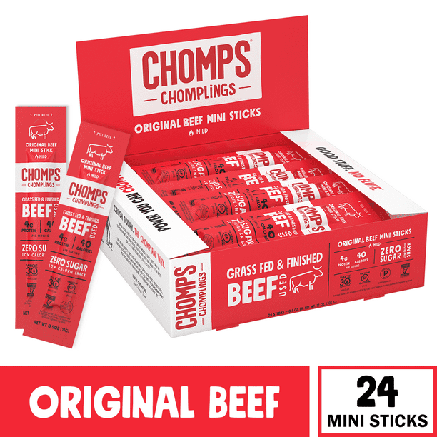 Chomps Mini Grass Fed Sugar Free Beef Sticks, Original Beef, Keto ...