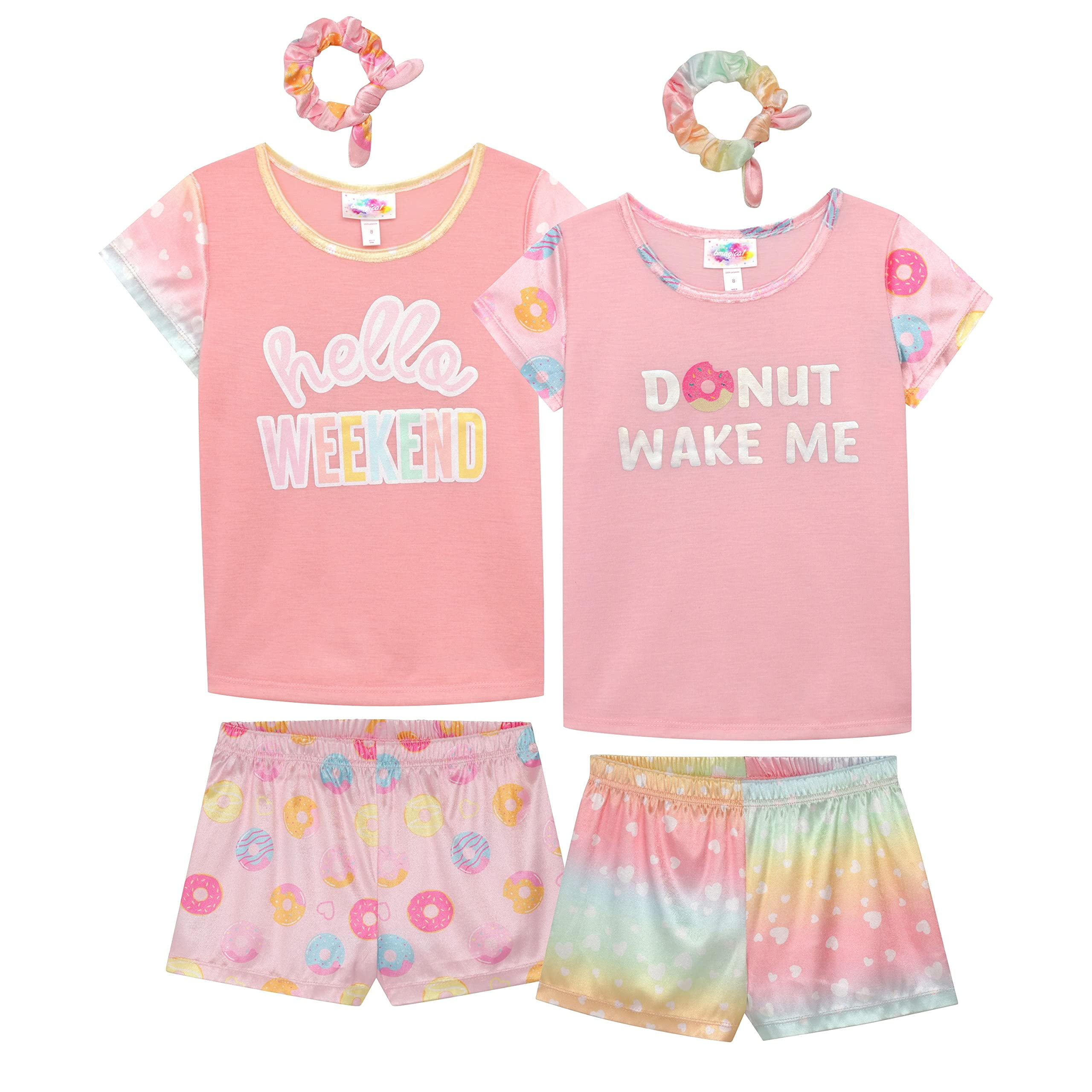 BTween Girls 4 Pack Sleep Shirt Shorts & Scrunchie Lounging Summer ...