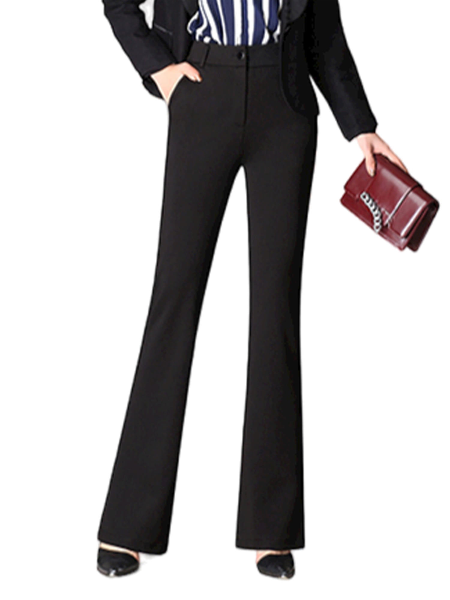 DYMADE Women Plus Size Office Lady Straight Leg High Waist Flared ...