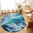 Abstract Ocean Wave Area Rugs 3.3' (Round) Impressionist Blue Marine ...