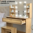 Resenkos Vanity Set with Makeup Mirror and LED Light, Modern Wood Stool & Dressing Table Rattan ...