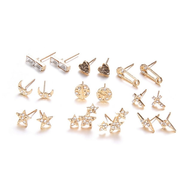 9Pairs Star Heart Moon Multiple Stud Earrings set Fashion Stud Earring Set for Women and Girls