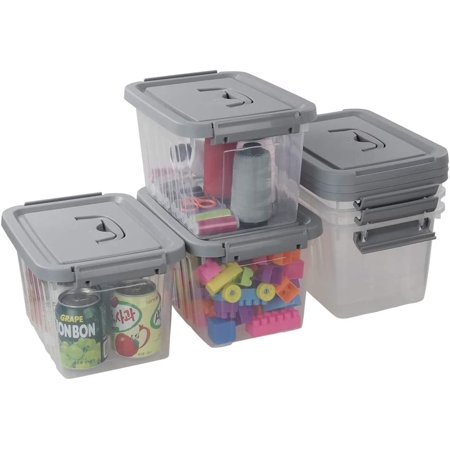 LZMY 6 Quart Clear Storage Bins with Grey Lid and Handle, Stackable ...