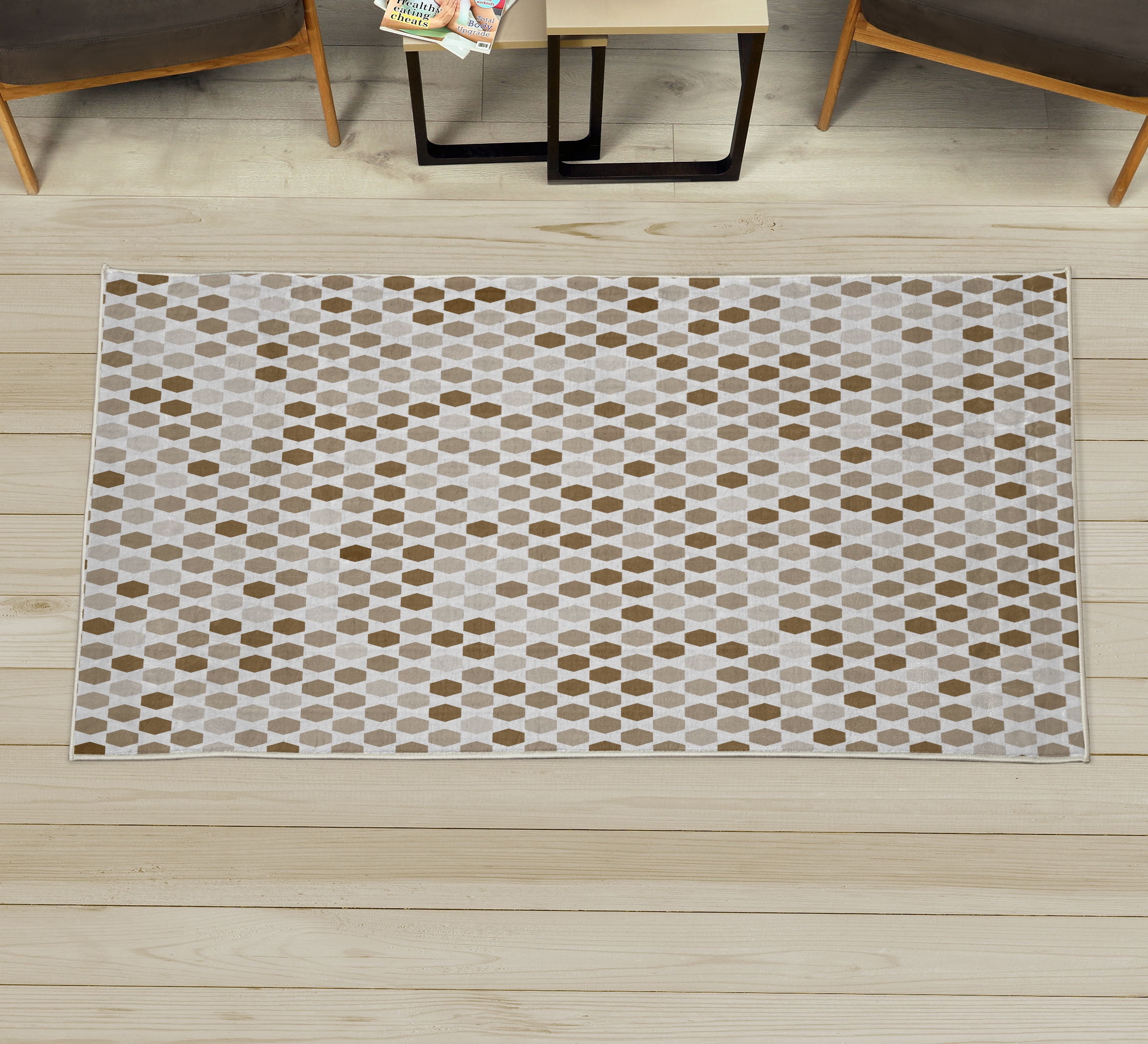 Geometric Decorative Rug, Abstract ZigZag Hexagon Vivid and Dark Color ...