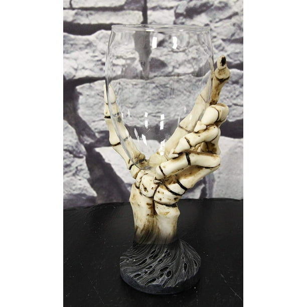 Ebros 6.5"H Gothic Macabre Bone Skeleton Hand Wine Goblet Glass Drink ...