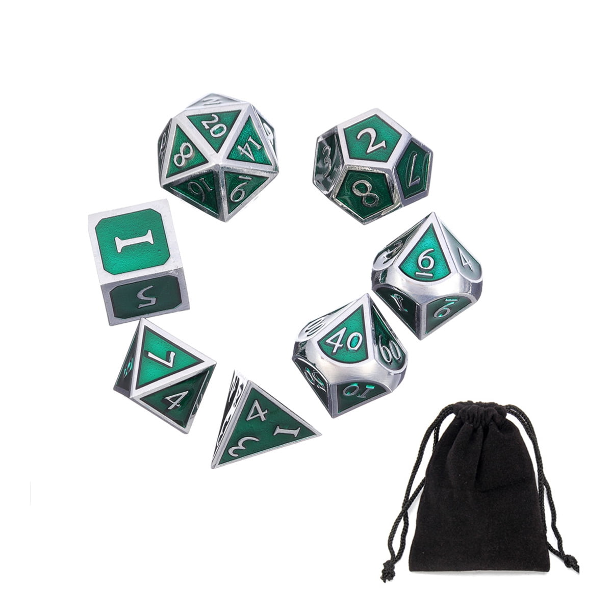 7 Die Metal DND Dice Set Green D&D Metal Dice Set for Dungeons and ...