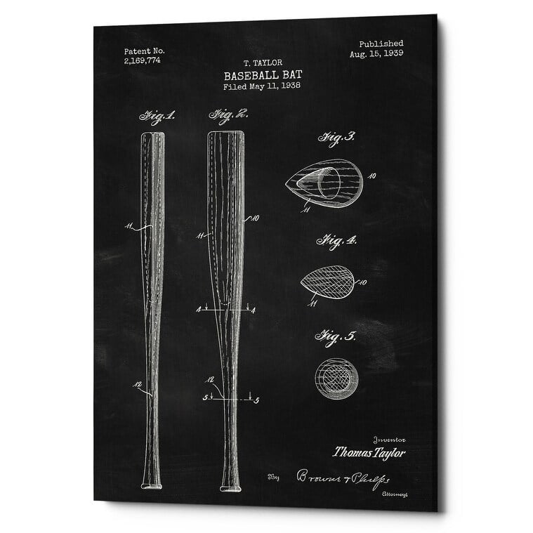 Epic Graffiti "Baseball Bat Blueprint Patent Chalkboard" Giclee Canvas ...