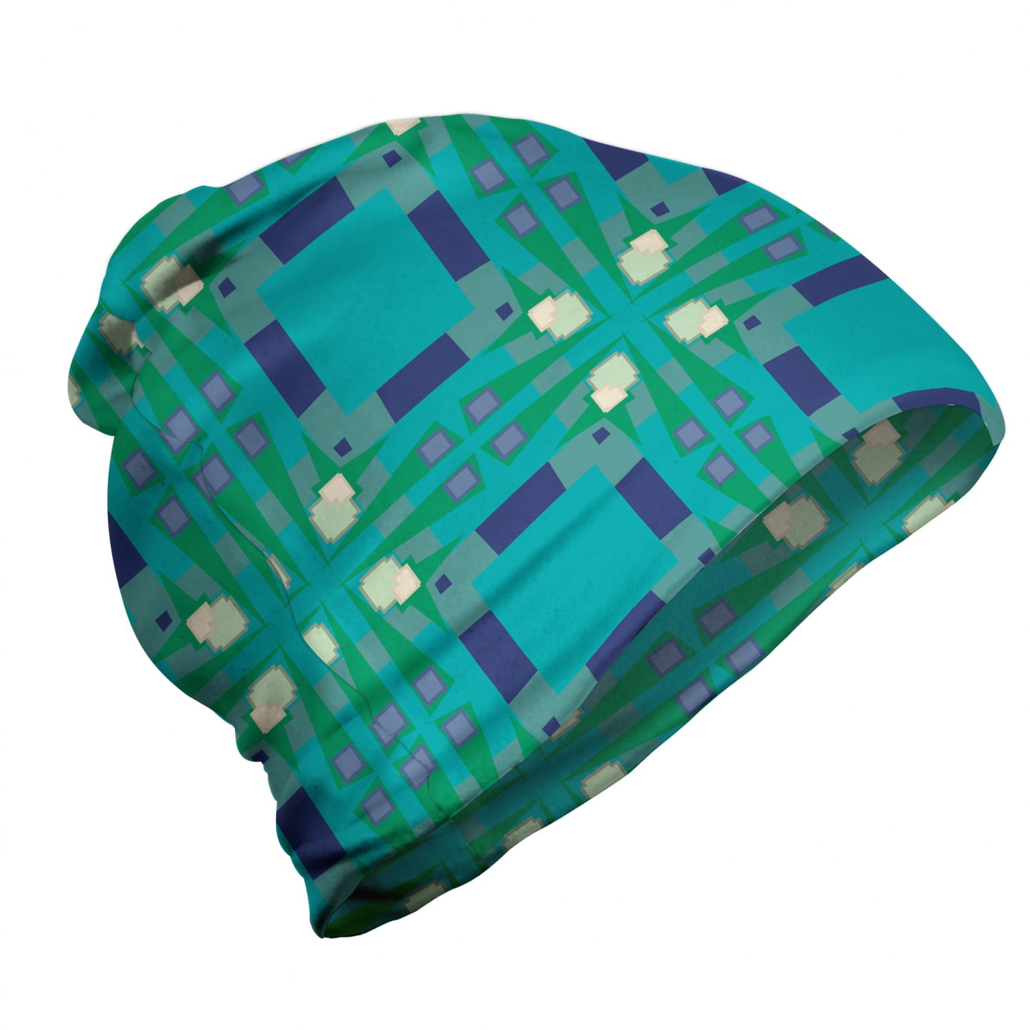 Geometric Unisex Beanie, Shapes on Dark Seafoam, Hiking Outdoors, Dark ...