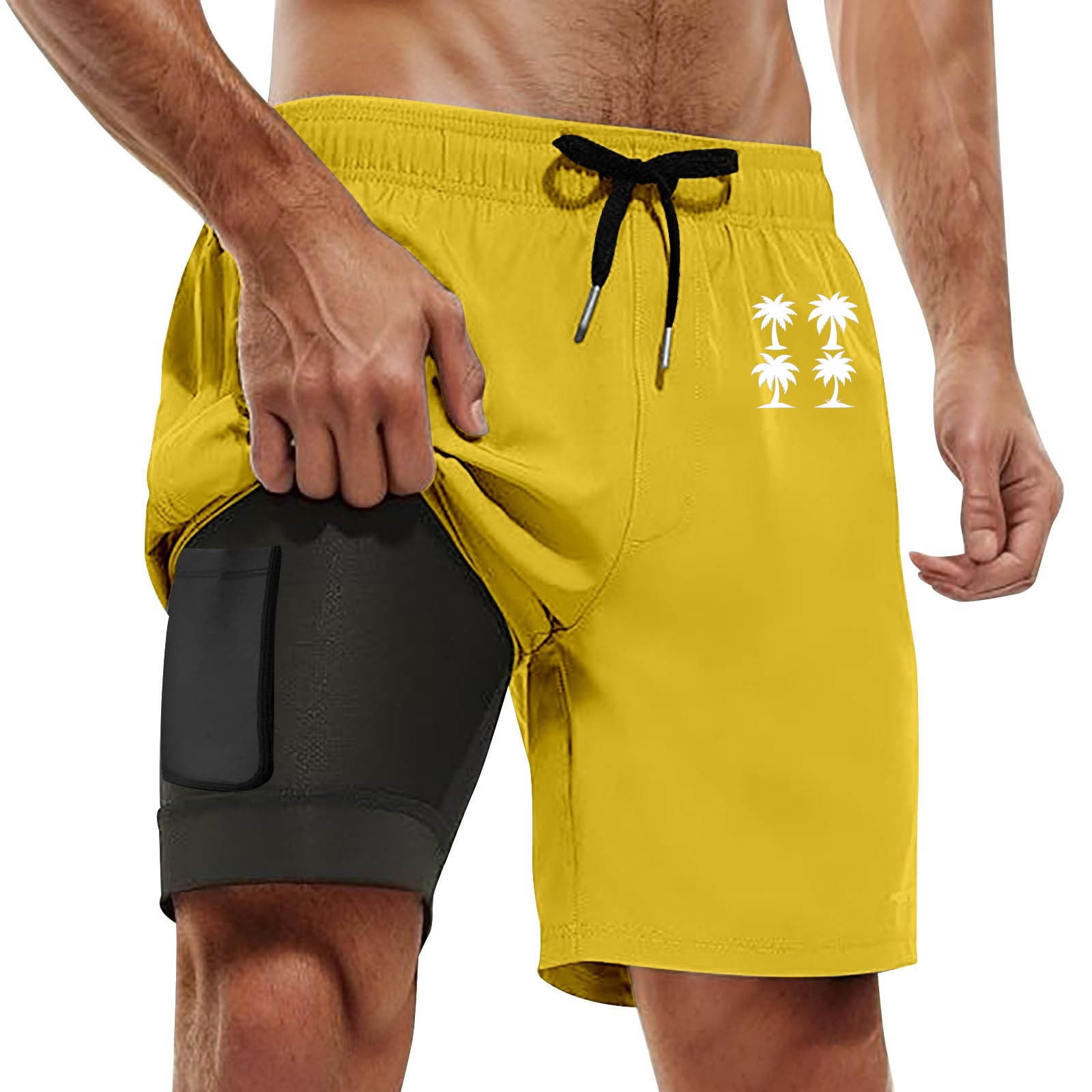 Ediodpoh Mens Swim Trunks Summer Fashion Gradient Color Double Layer ...