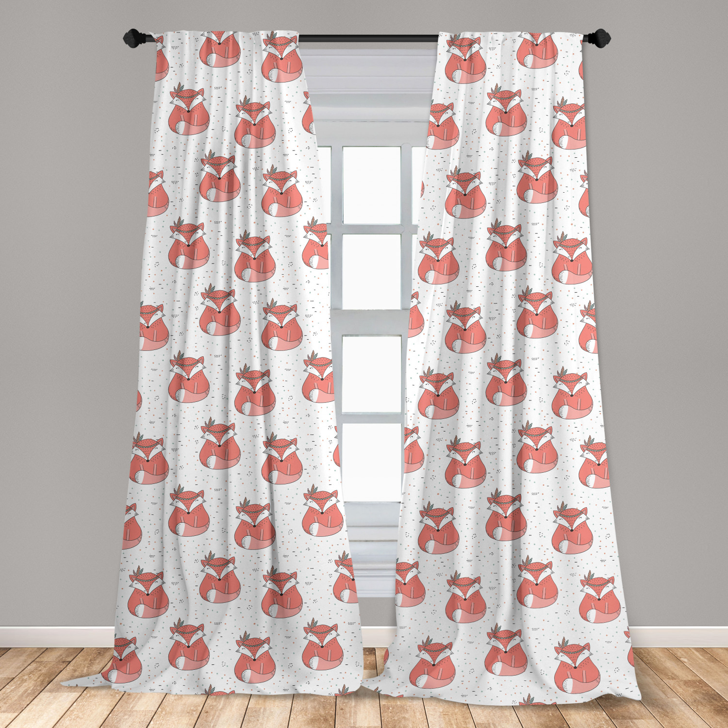 Fox Curtains 2 Panels Set, Inspirations in Hand Drawn Forest Animal ...
