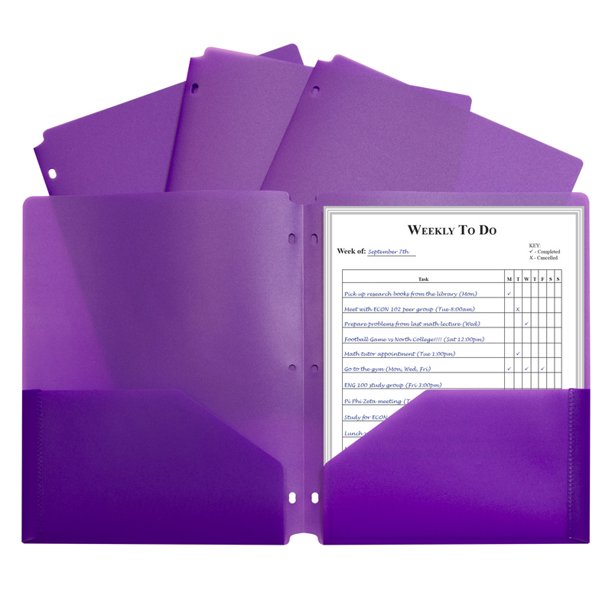 C-Line Two-Pocket Poly Portfolio with Three-Hole Punch, Purple | Bundle ...