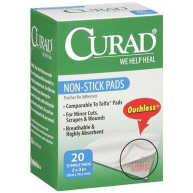 Curad Non-Stick Pads Ouchless, Model No : 27000, 3 Inches X 4 Inches ...