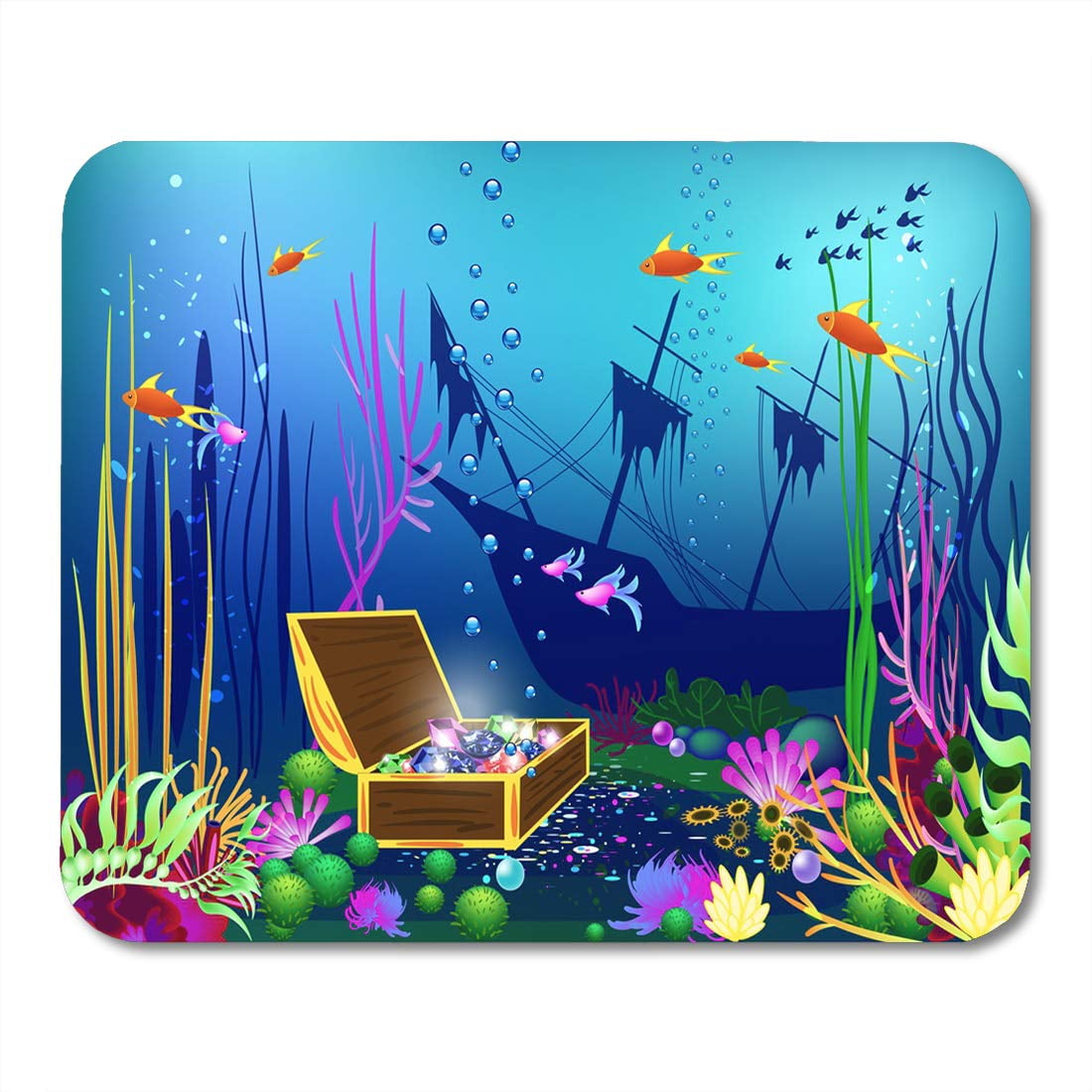 SIDONKU Beautiful Aqua Undersea Sunk Ship and Chest Gems Aquatic ...