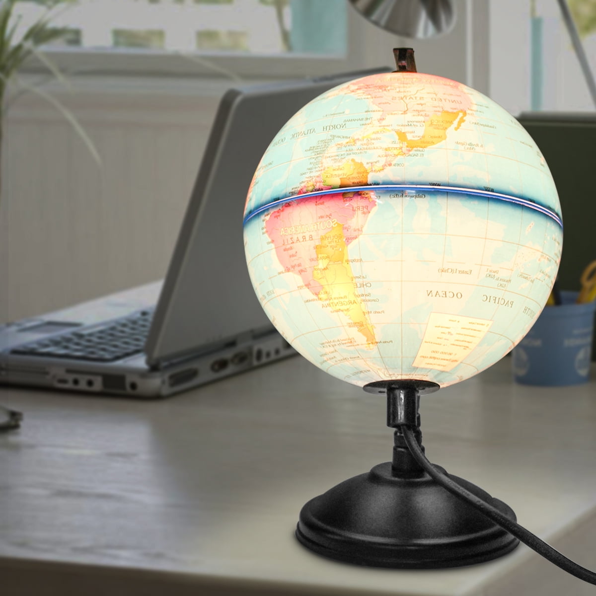 5.5" Rotating LED World Earth Globe Map Night Light Lamp Geography ...