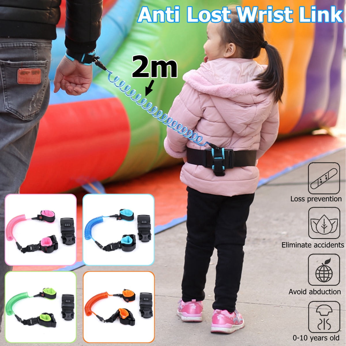 2 in 1 Baby Kid Anti Lost Wrist Link Safety Leash Wrist Link Strap Rein ...