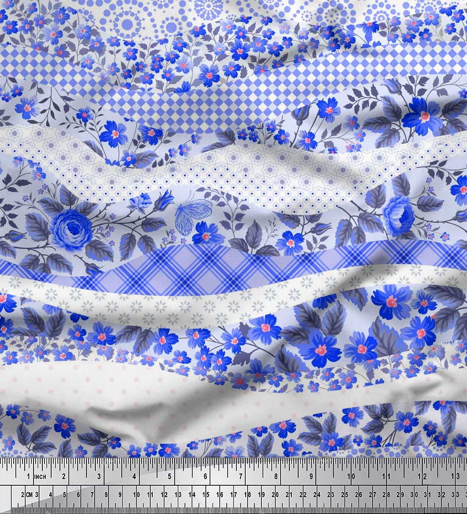 Soimoi Polyester Crepe Fabric Dot,Floral & Check Patchwork Print Fabric ...