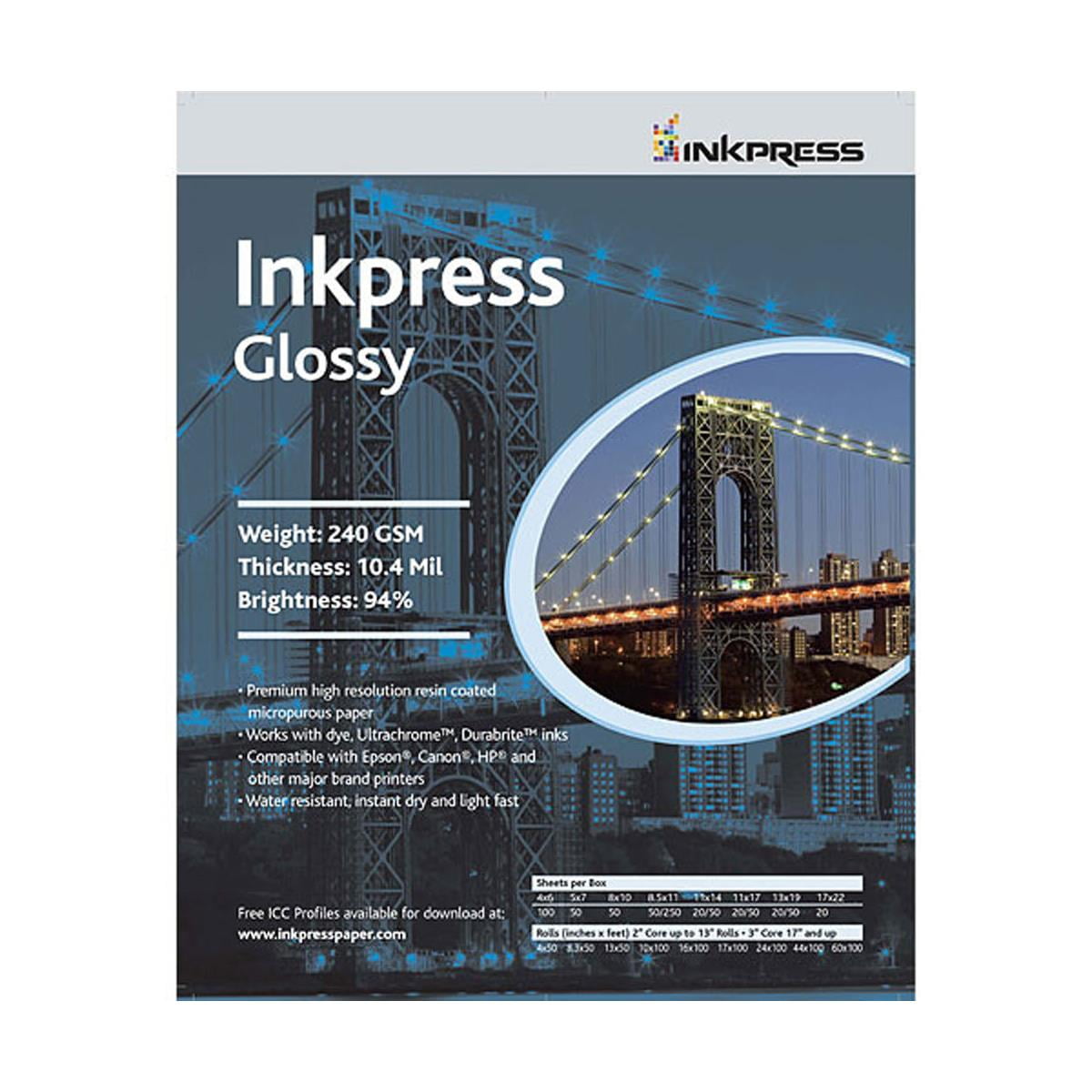 Inkpress Glossy, Single Sided Gloss Surface Inkjet Paper, 240gsm, 10.4 ...