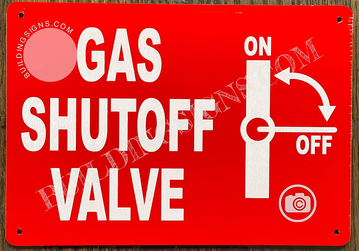 Gas Shut-Off Valve Sign with Symbol (RED Reflective, Aluminium 7X10 ...