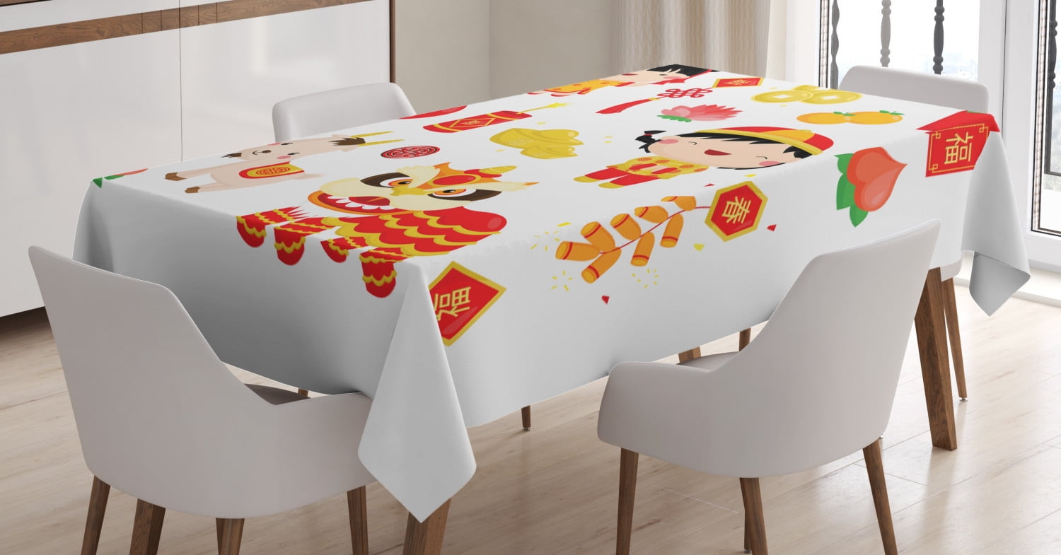 Ambesonne Chinese New Year Tablecloth Rectangular Table Cover, Joyful ...