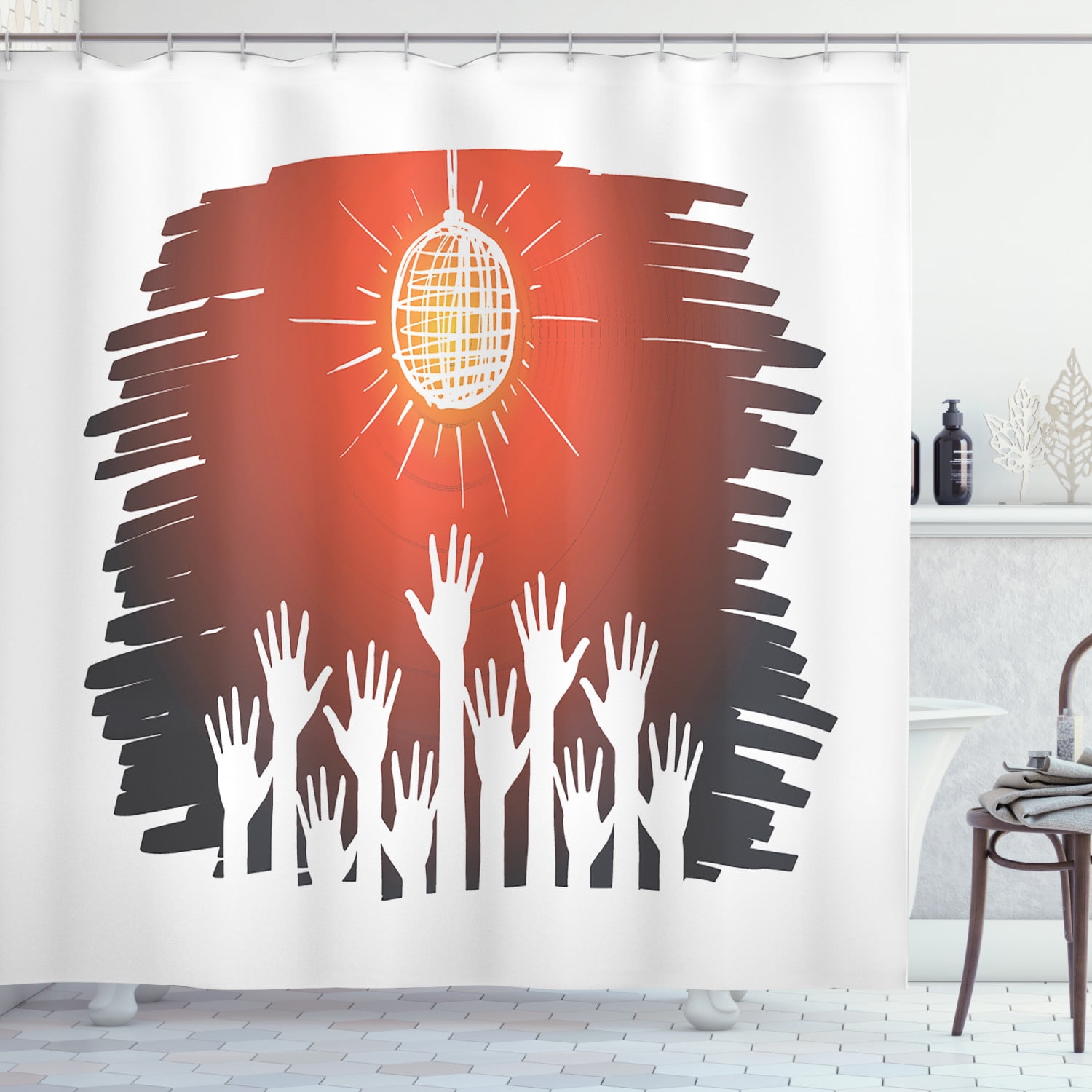 Rave Shower Curtain, Party Night Club Fun Concept Sketched with Human ...