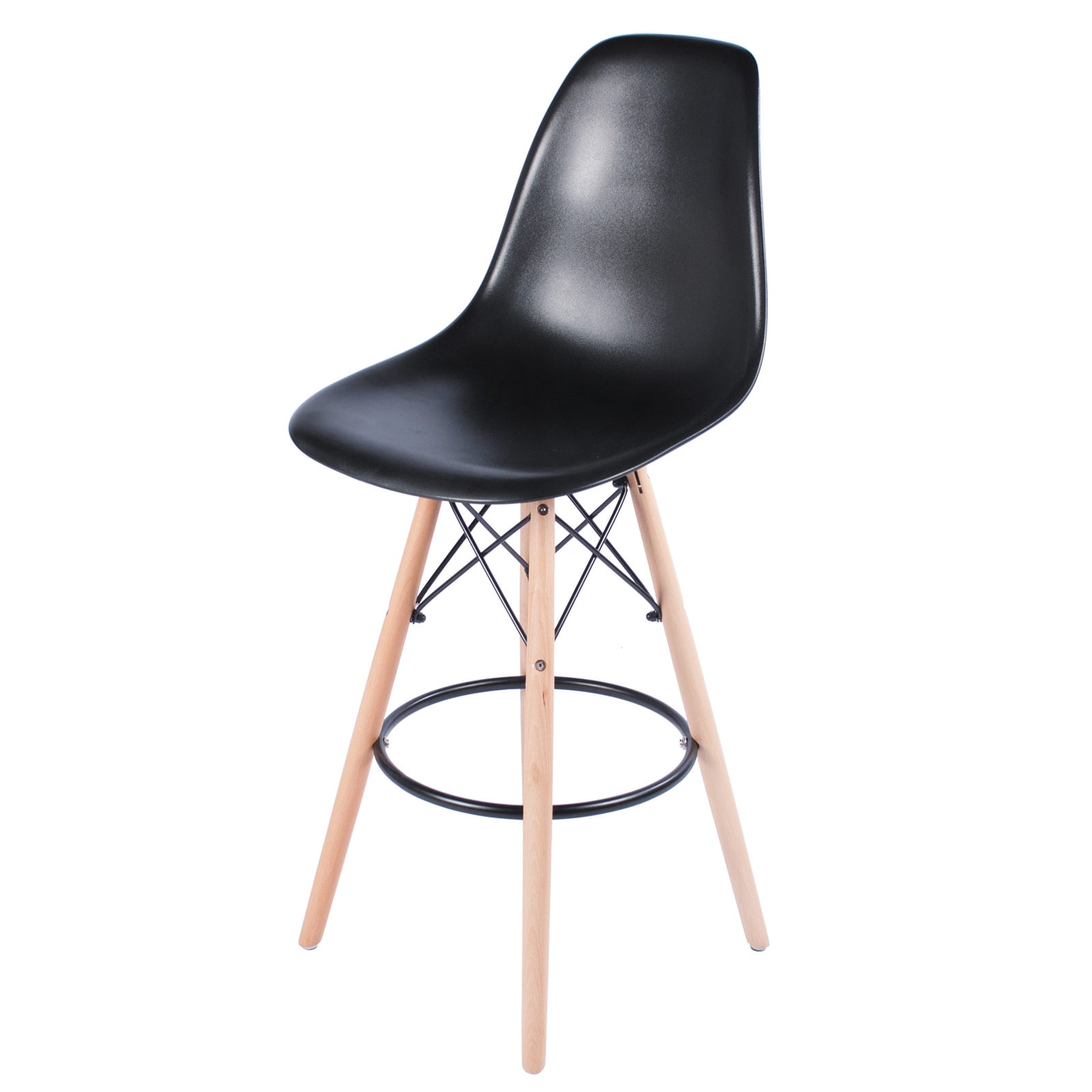 Eames Style Counter 26" Stool, Black w/ Tall Wooden Base - Walmart.com