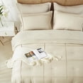 7Piece-King(104"X90") Beige Grid Pinch Pleat Striped Bed-in-a-Bag ...