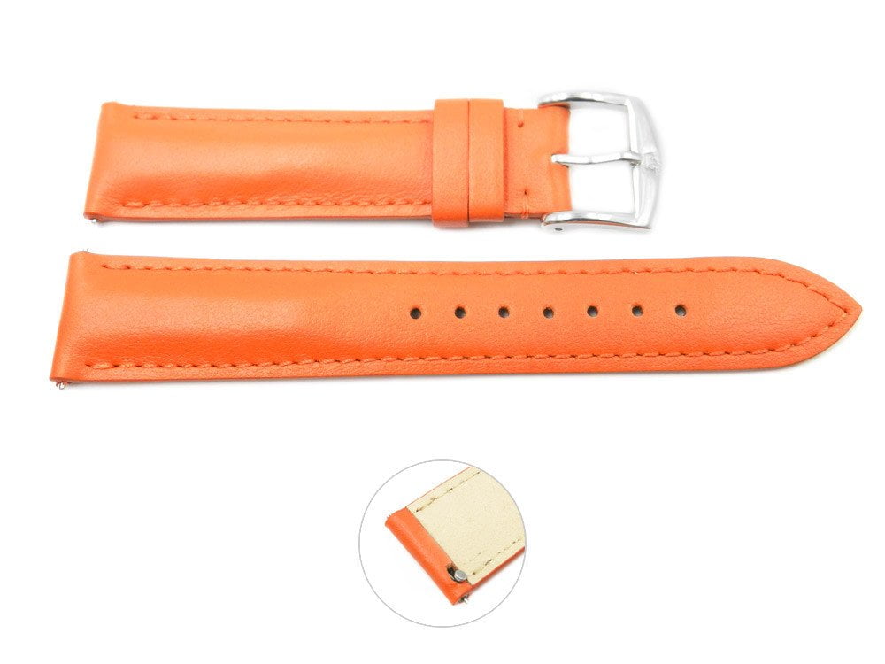 Quick Release 20mm Orange Leather Smooth Watch Band - Interchangeable ...