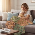 Bohemia Flowers Fleece Throw Blanket Green Brown Red Floral Gorgeous ...