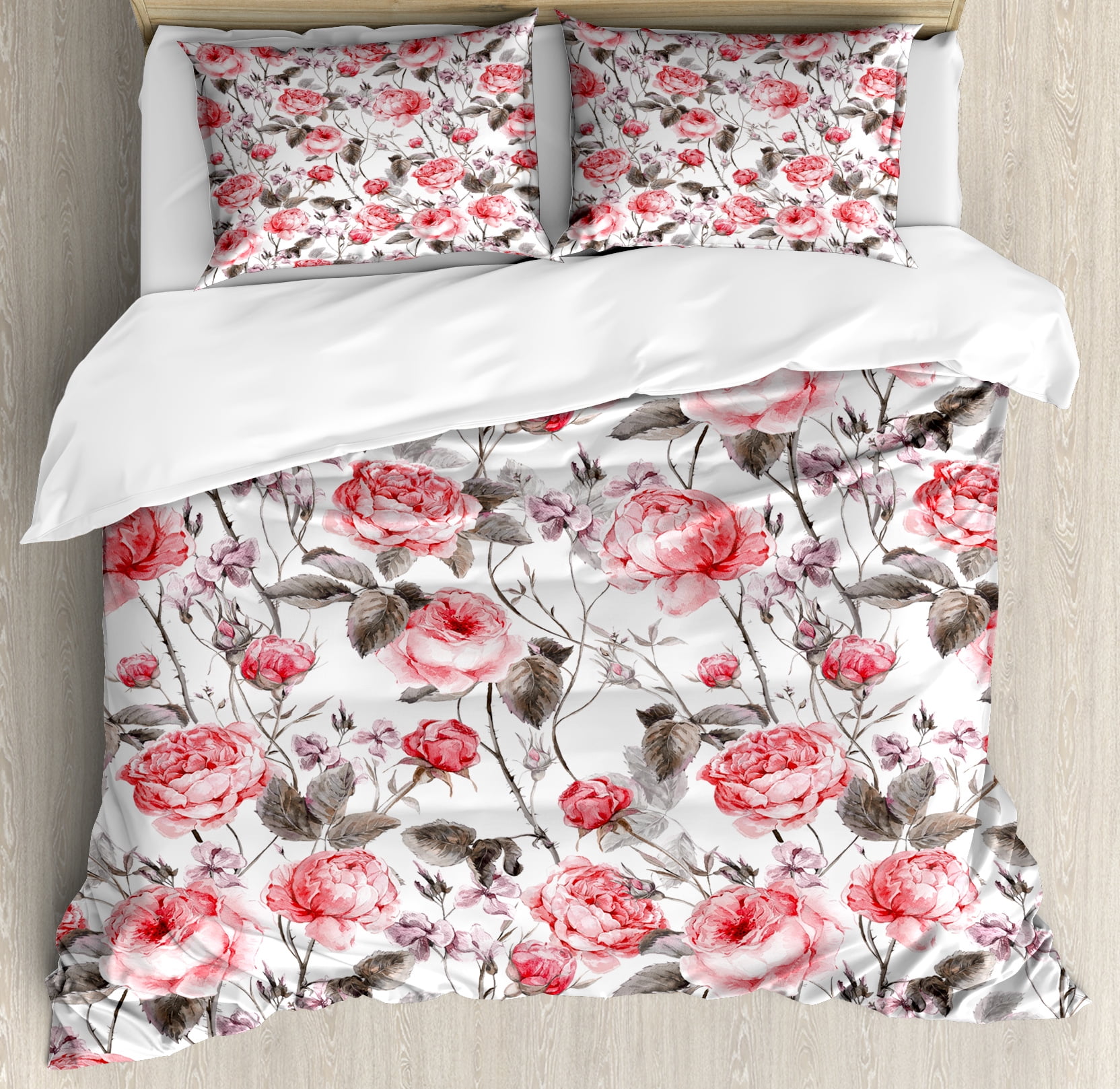 Rose Queen Size Duvet Cover Set Classic Vintage Floral Pattern