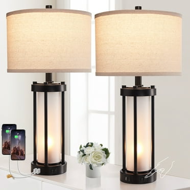 Lavish Home Set of 2 Modern Rustic Style Table Lamps, Ivory - Walmart.com