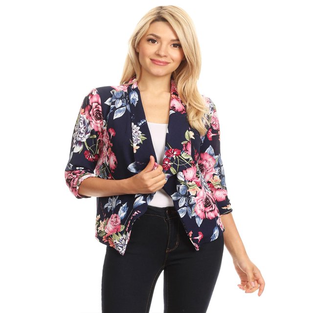Moa Collection Womens Casual Pattern Print 3 4 Sleeve Loose Fit Open