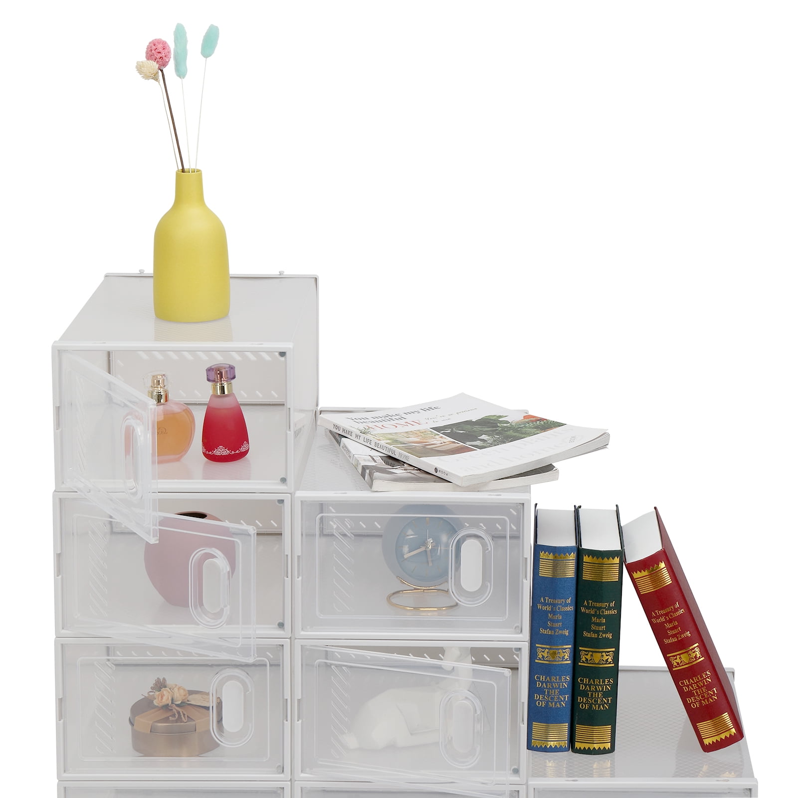 UBesGoo 6 Pcs Stackable Shoe Boxes with Lid, Sturdy Plastic Storage Box ...