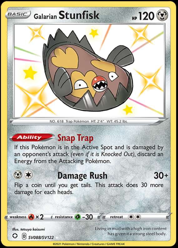 Pokemon Shining Fates Shiny Rare Galarian Stunfisk SV088 - Walmart.com