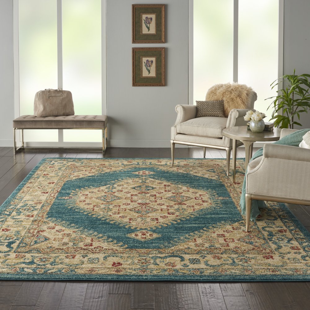 Nourison Traditional Vintage Persian Center Medallion Teal/Blue Area ...