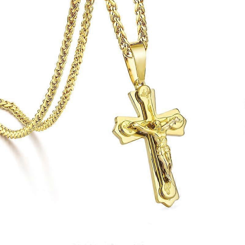 Burning Flame Crucifix Stainless Steel Fiery Cross Pendant Necklace 3mm ...