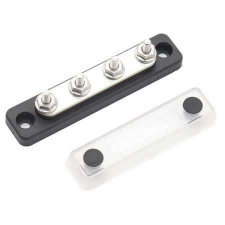 4 Terminal Bus Bar with Transparent Cover 100A DC 48V Power Distribution BusBar for Car Boat ...