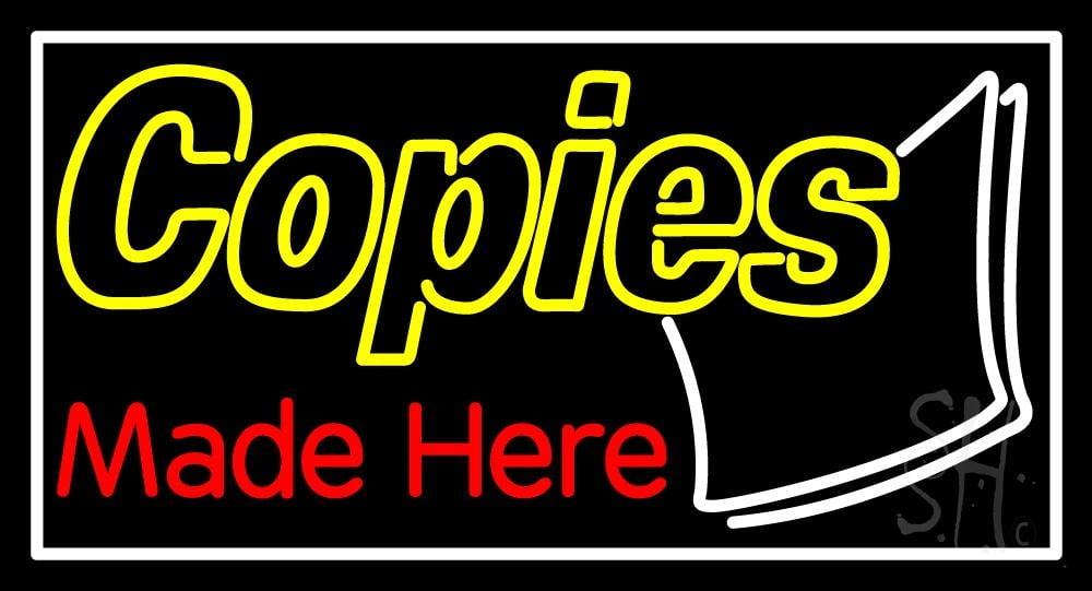 Copies Made Here LED Neon Sign 13 x 24 - inches, Black Square Cut ...