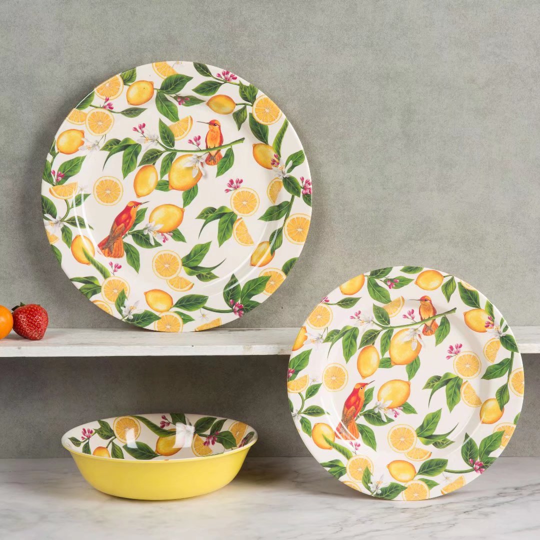 Lemons Outdoor Melamine Dinnerware Set