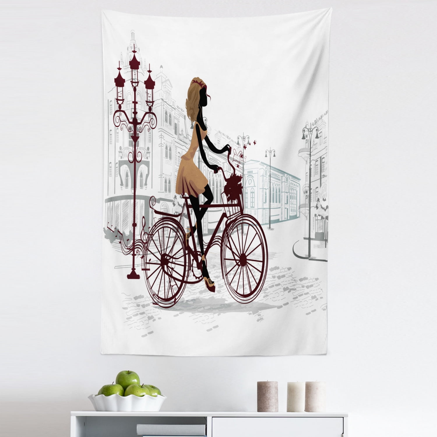 Teen Room Tapestry, Young Girl in Paris Streets Bicycle French Style ...